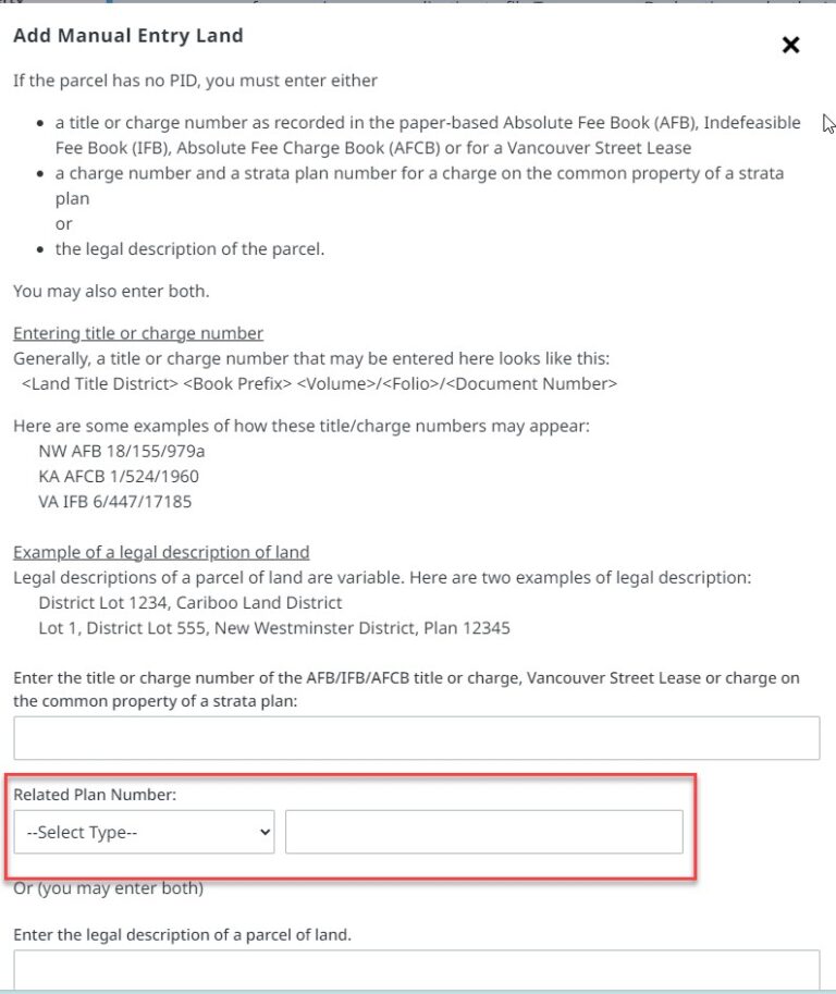 New Related Plan Number Field for LOTR Submissions with No PID - LTSA